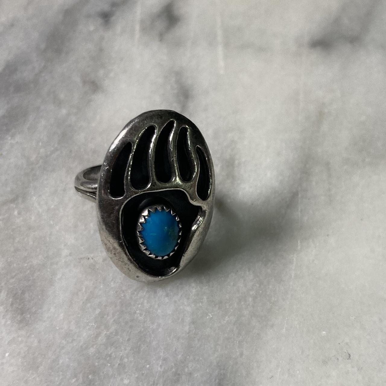 Silver southwest native bear claw ring with... - Depop