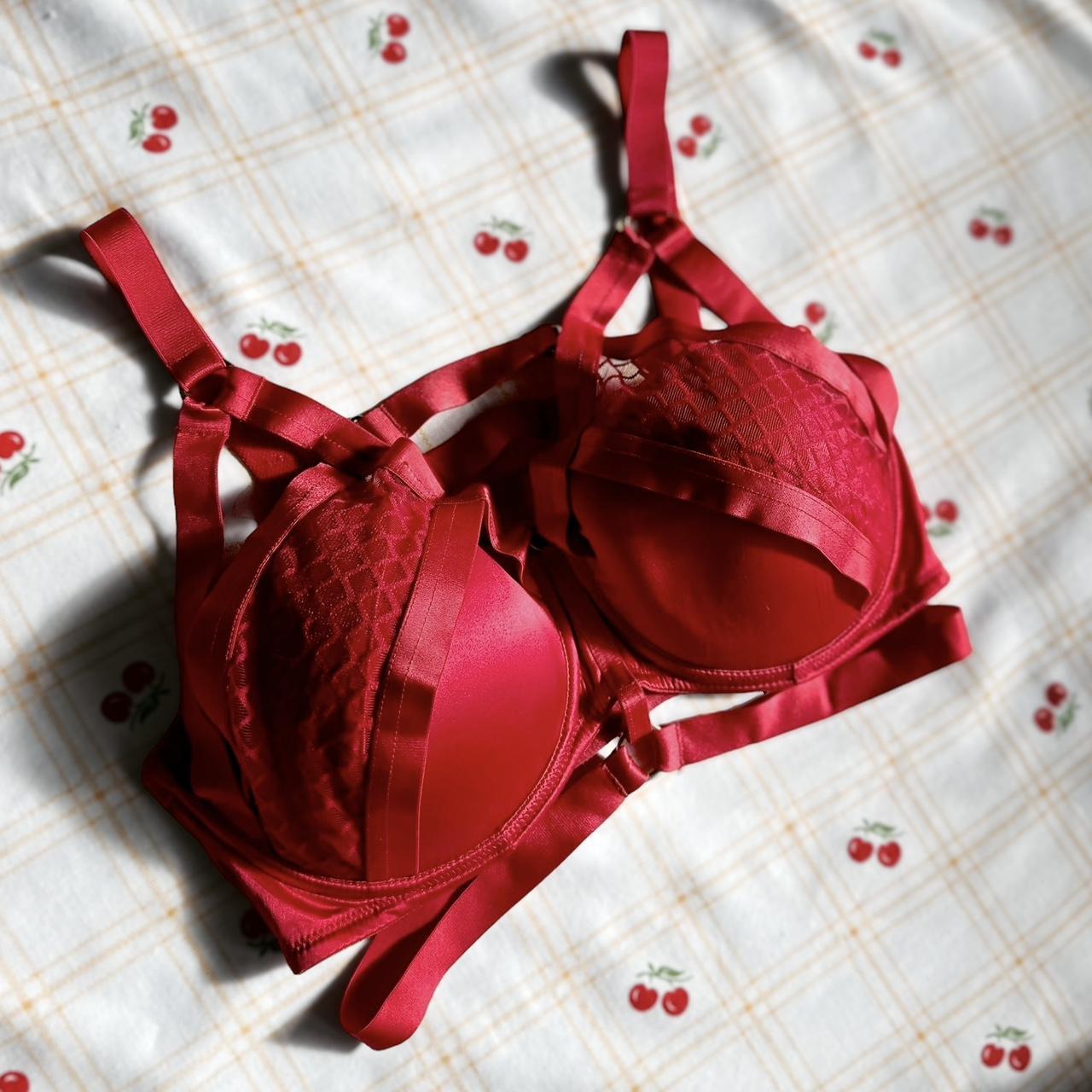 PLAYBOY Red and Gold Satin and Mesh Sheer Strappy... - Depop