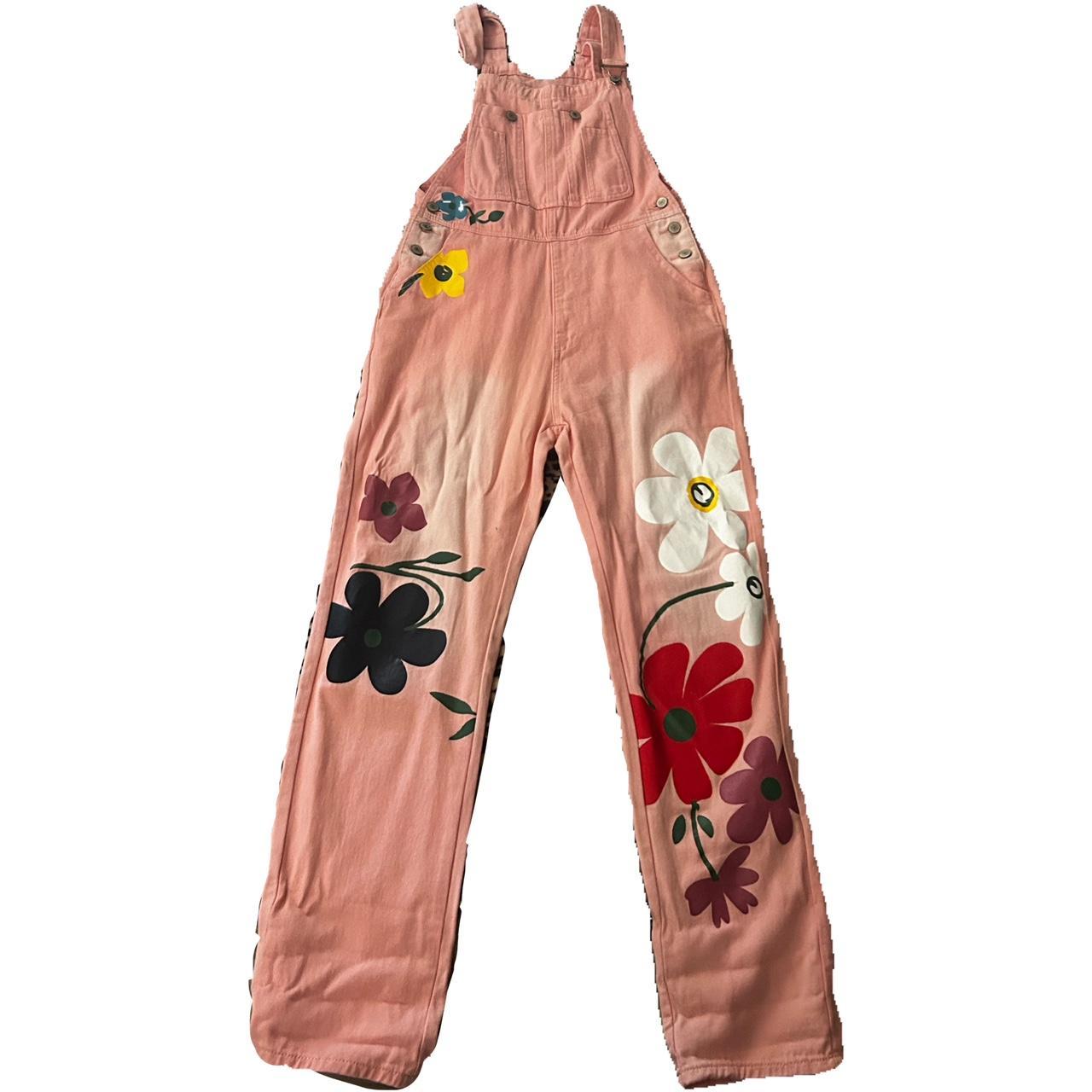 Cute floral baby pink overalls Size: youth... - Depop