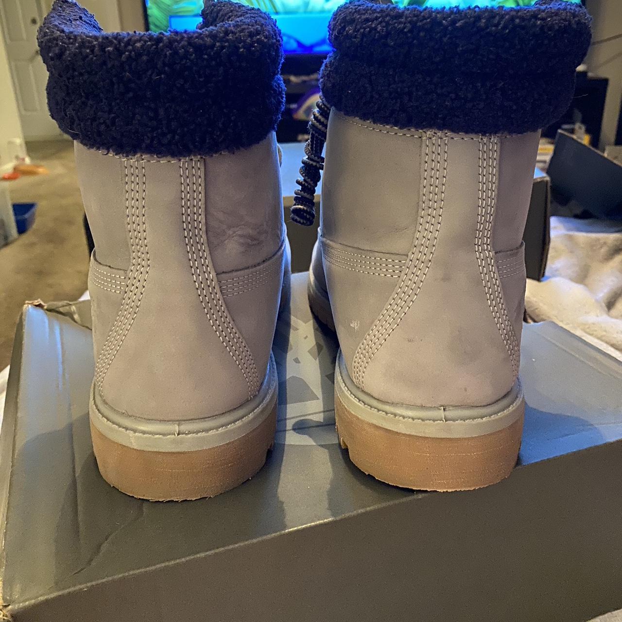 Grey Timberland boots w navy blue fur $15 shipping... - Depop