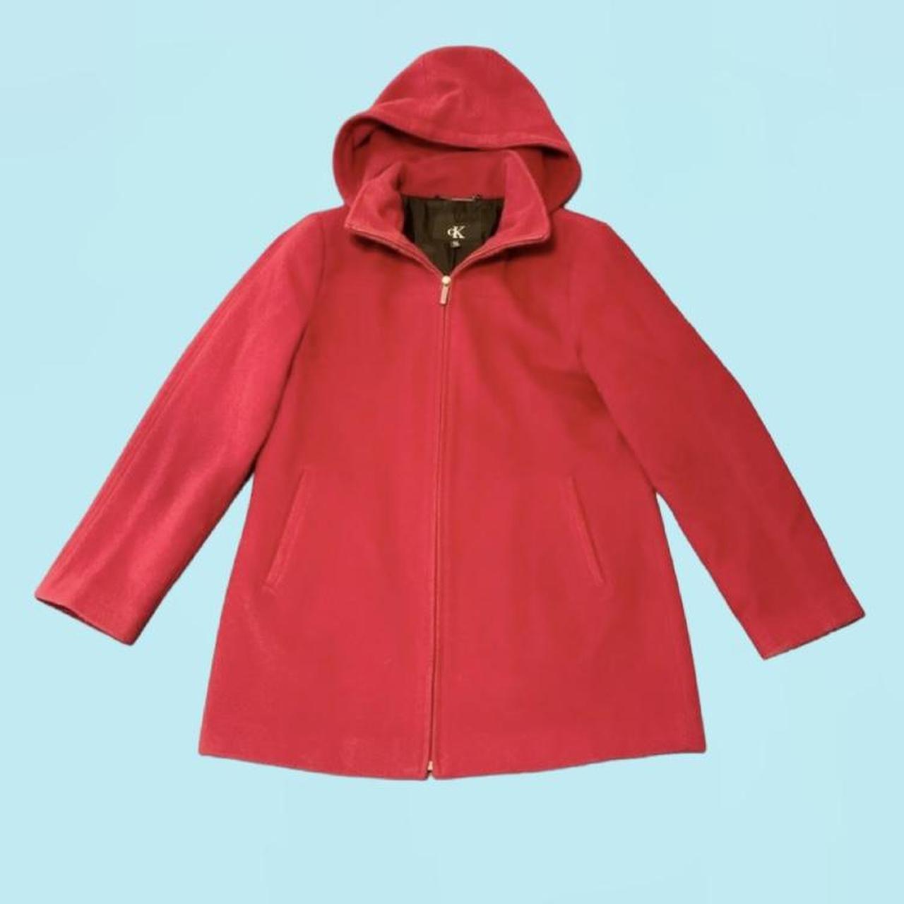 Calvin Klein red wool cashmere blend winter coat... - Depop