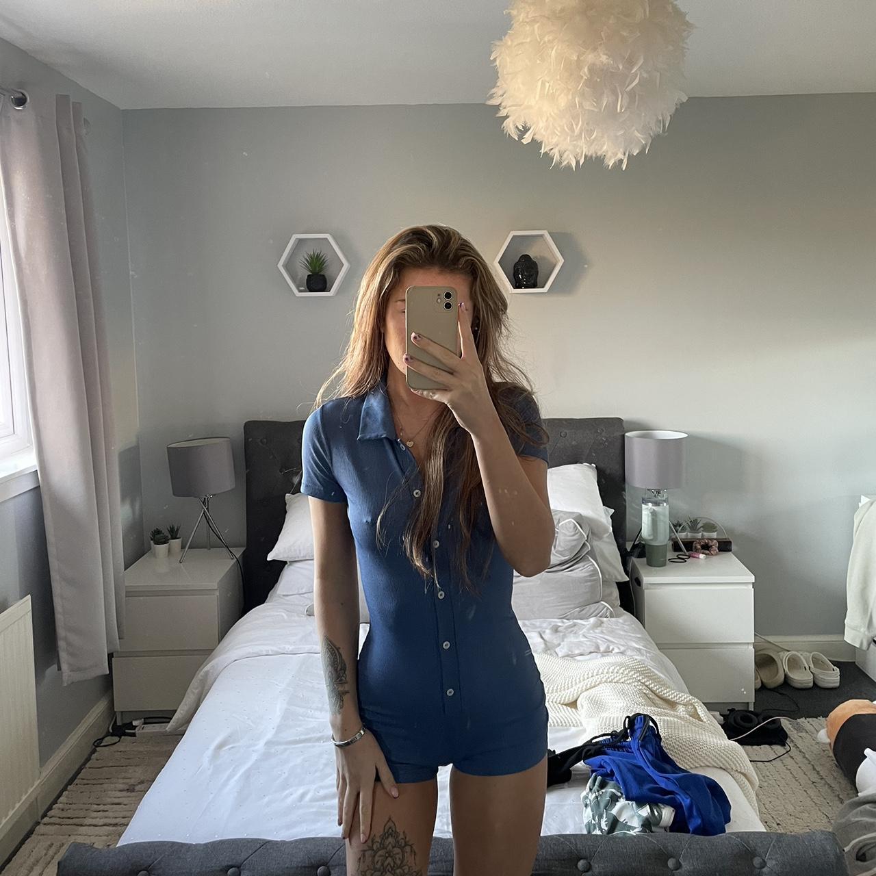 Shein blue button up playsuit, size s - Depop