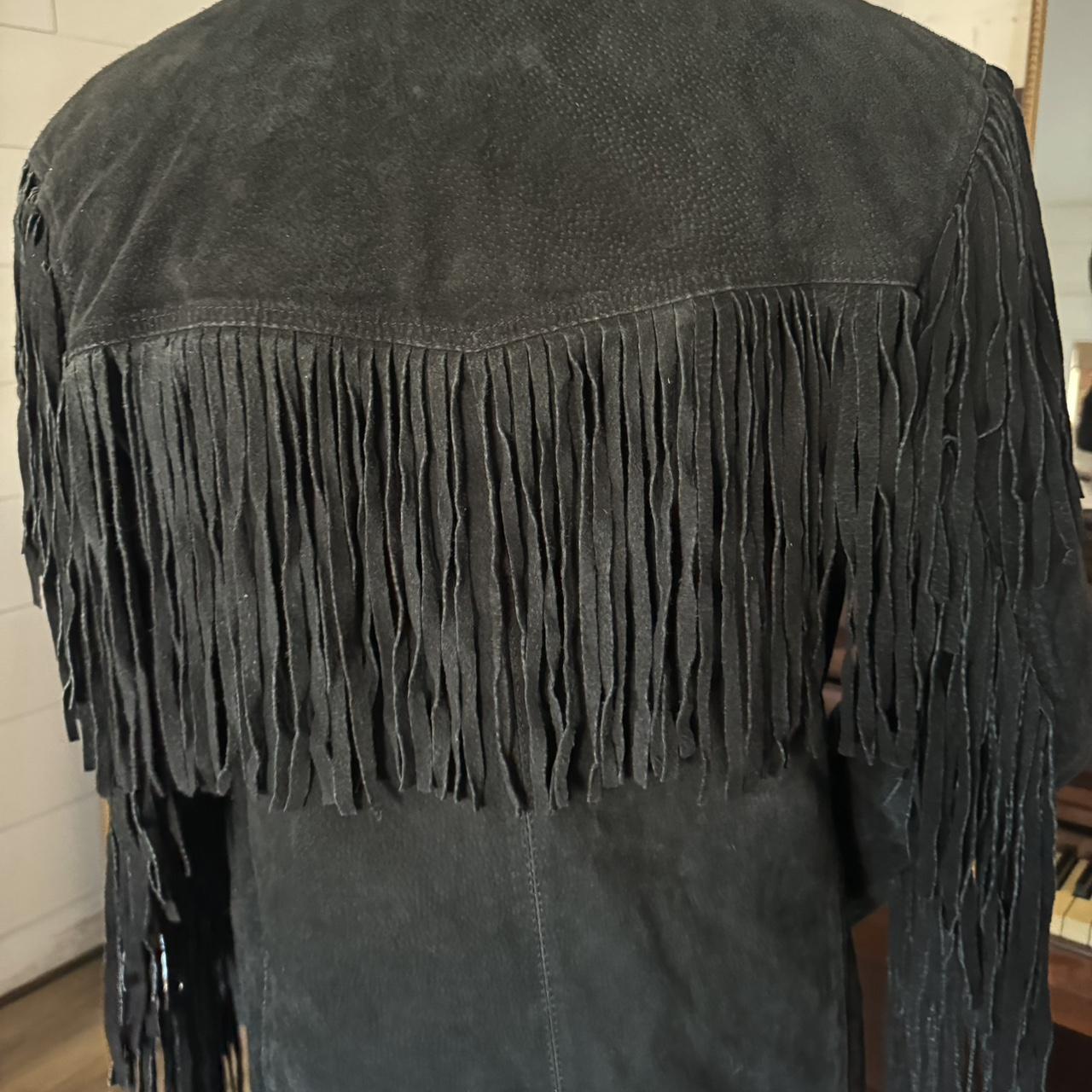 Vintage black fringe suede leather jacket Previously... - Depop