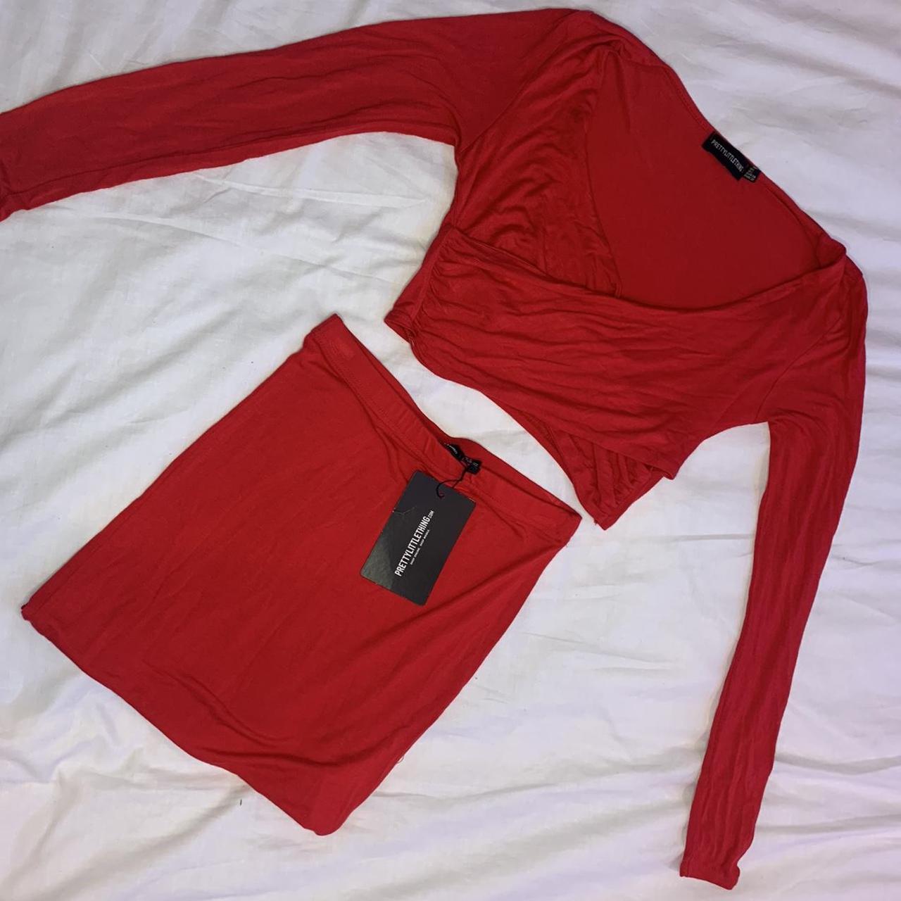 Two piece red set from PLT ️ Top worn twice Skirt... - Depop
