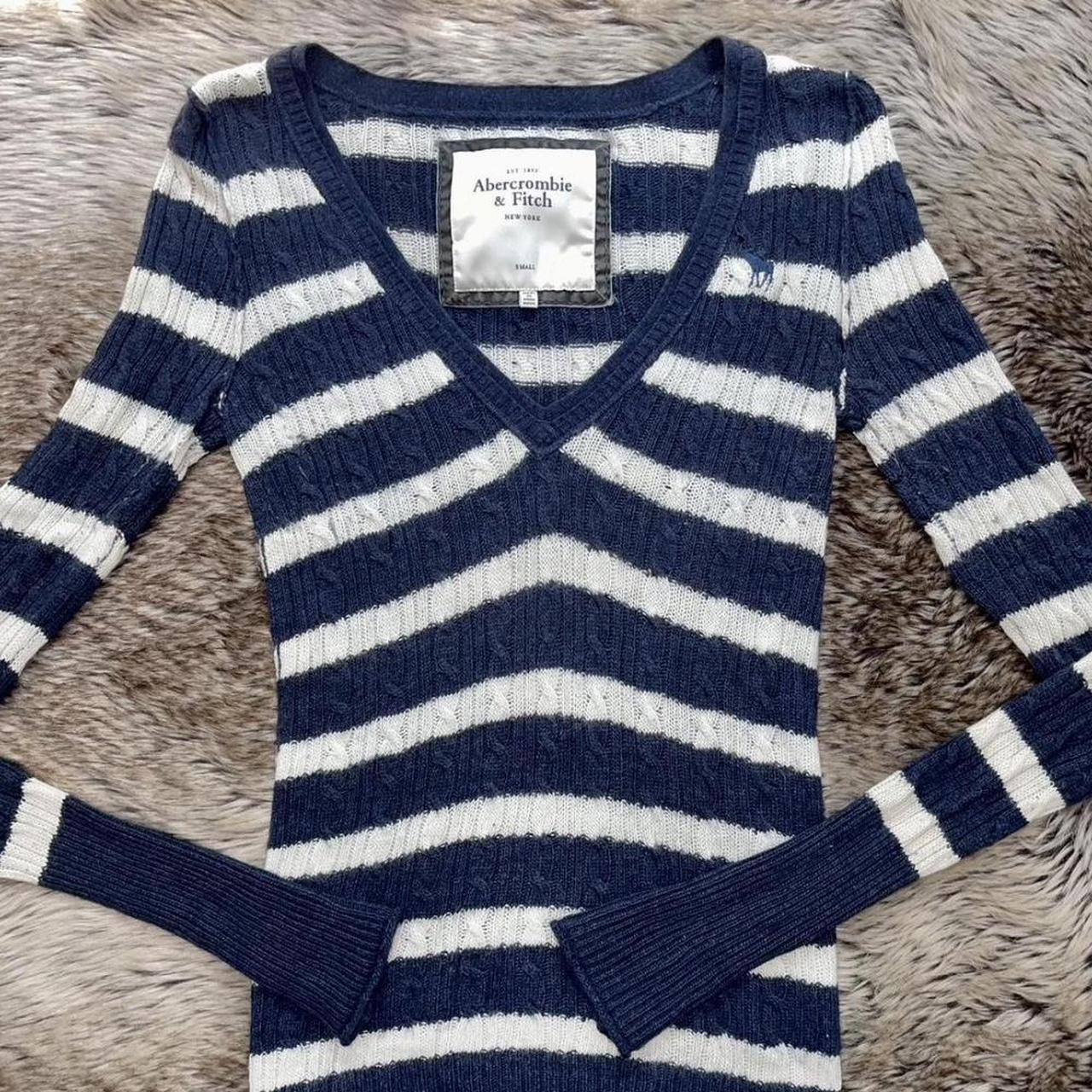 Abercrombie striped Knit sweater 2000s crochet... - Depop
