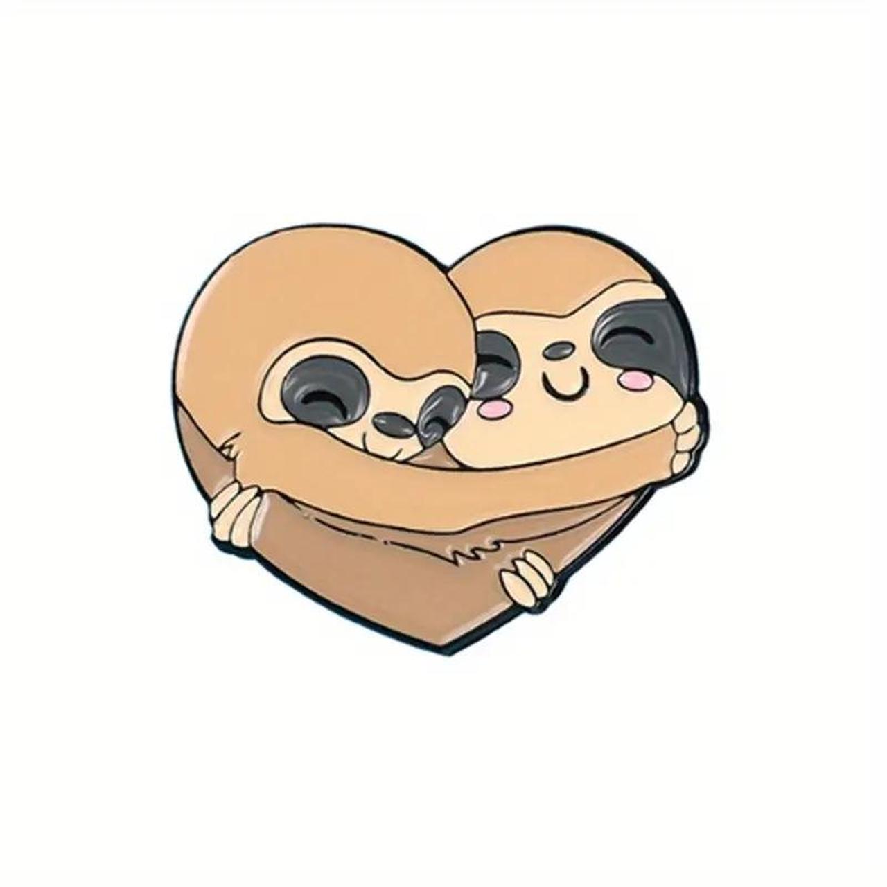 Hugging Sloths Cute Pin Badge Enamel Brooch Sloth... - Depop