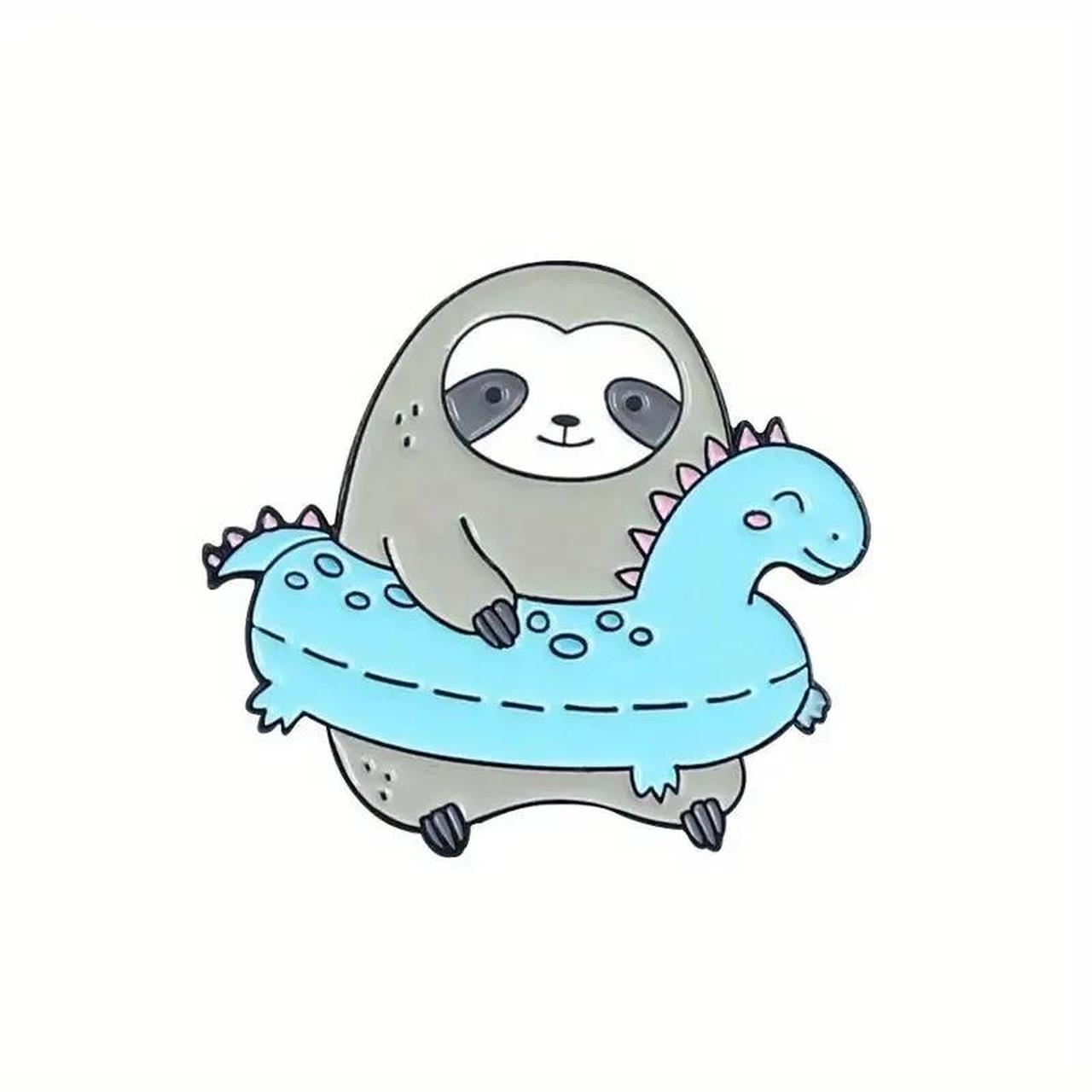 Sloth Floatie Rubber Ring Dinosaur Pin Badge Enamel... - Depop