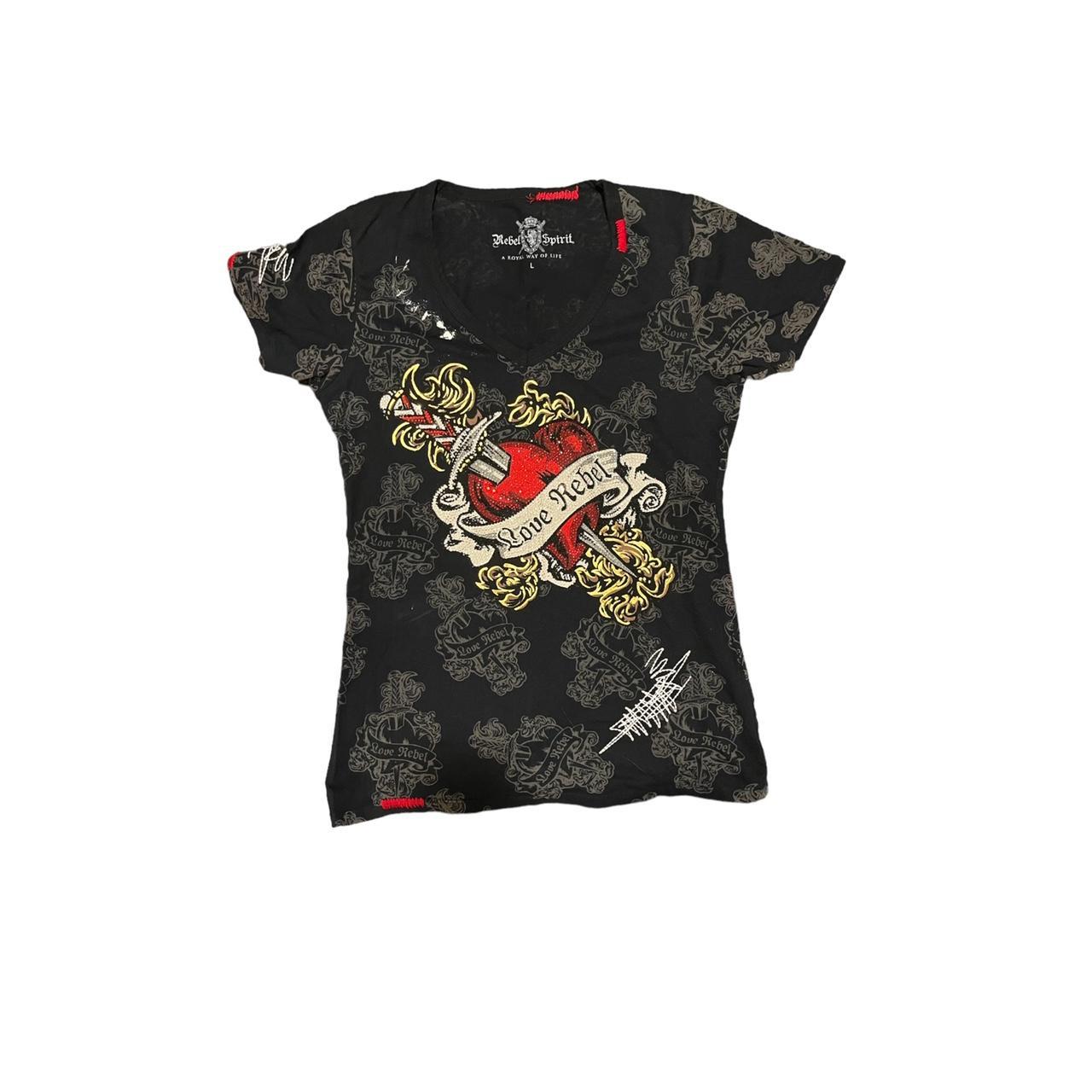 y2k cyber grunge love rebel tee shirt size large... - Depop