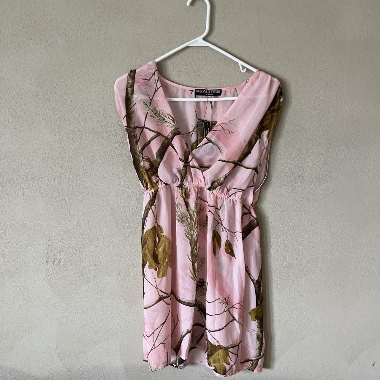 pink camo realtree mini dress see through brand new... - Depop