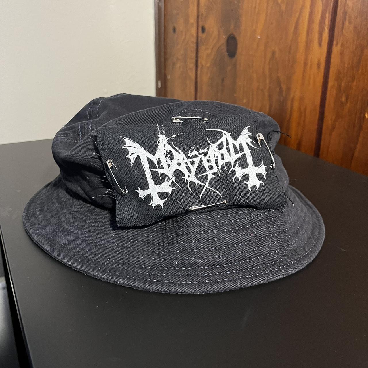 Mayhem black metal bucket hat / diy crust punk - Depop
