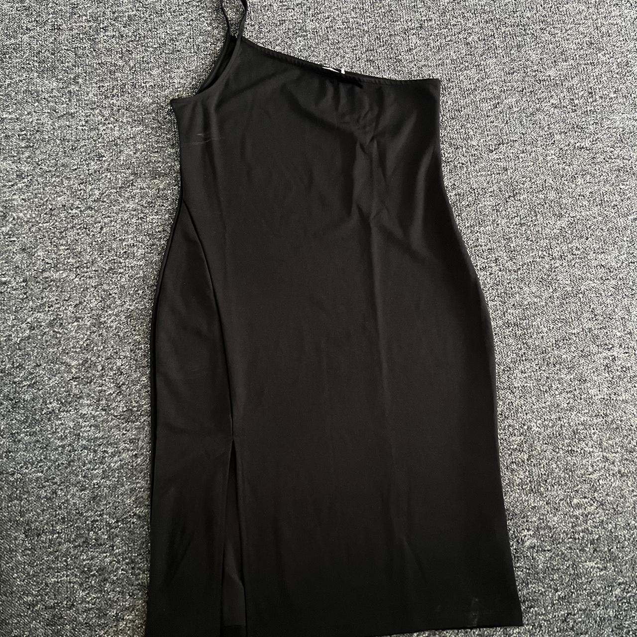 Black one strap sided dress with one sided slit on... - Depop