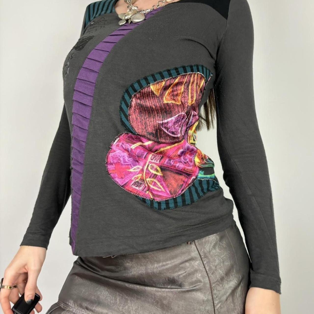 GREY PINK GRAPHIC TOP early 00s grey purple pink... - Depop