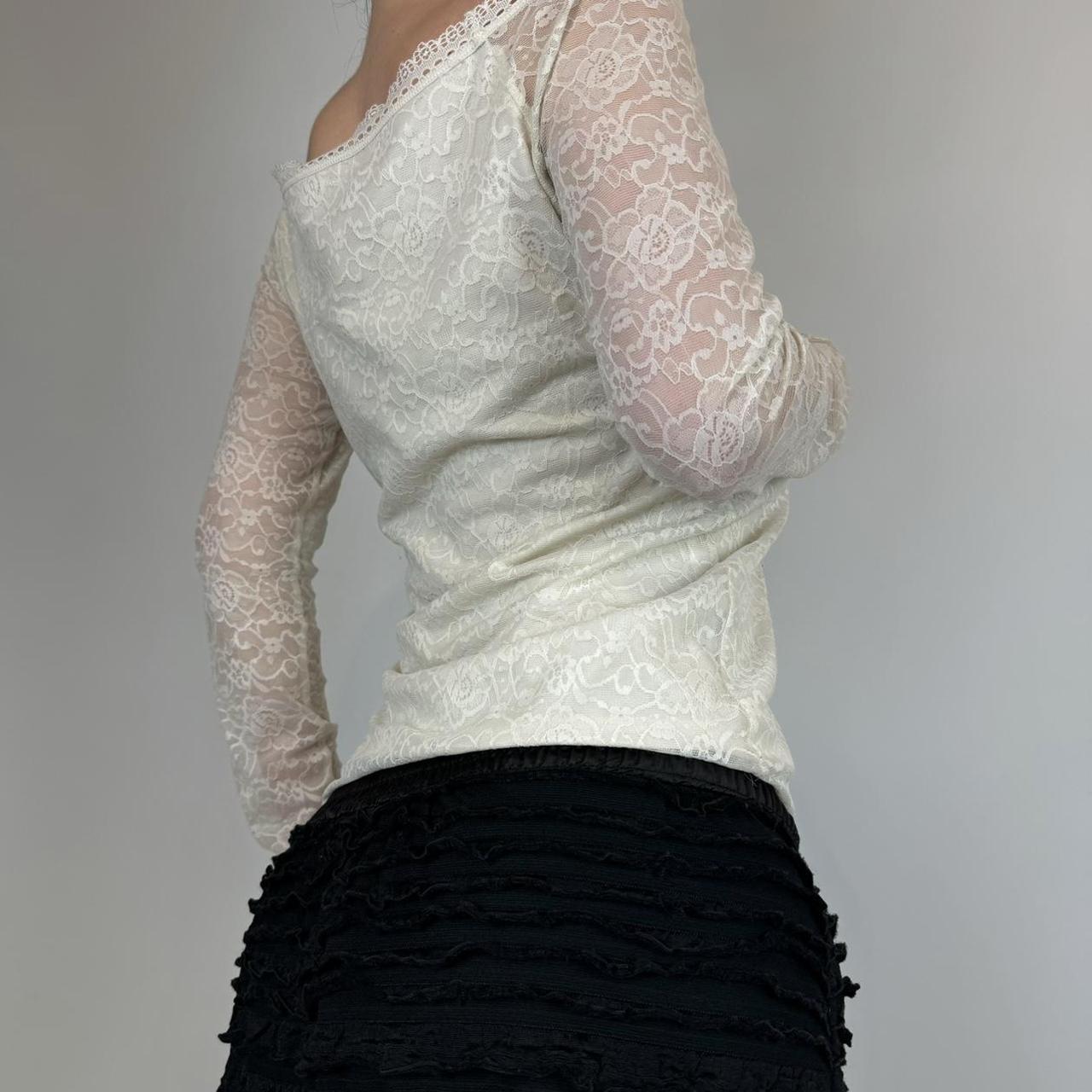 WHITE LACE MESH TOP long sleeves and double lined... - Depop