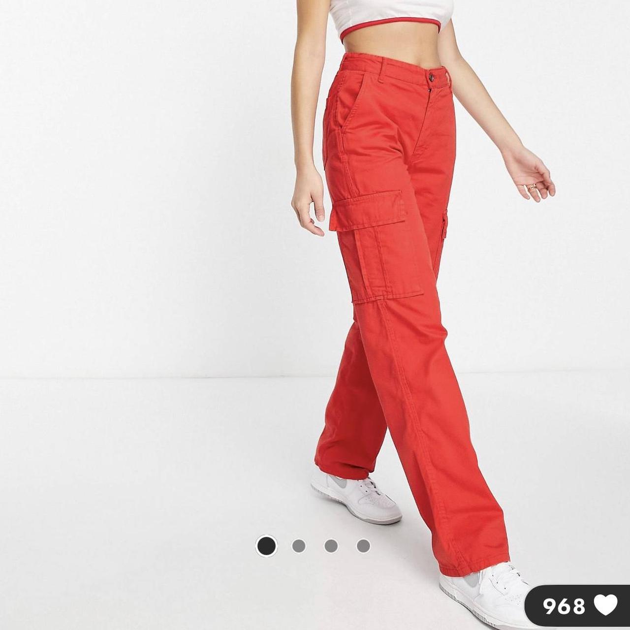 Size 8 stradivarius red cargos ️ worn as I’m a... | Depop