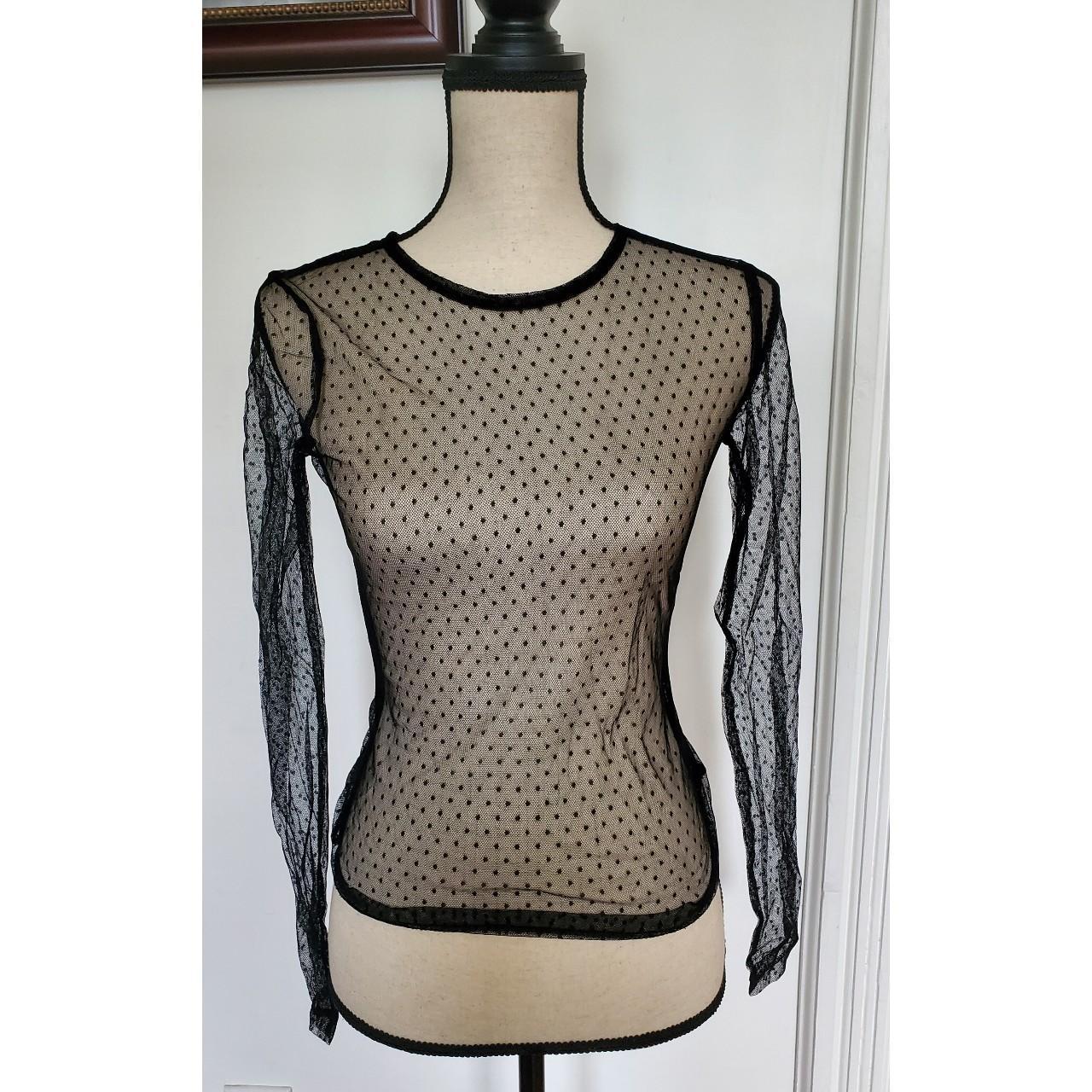 Sheer mesh swiss dot long sleeve top. Only worn... - Depop