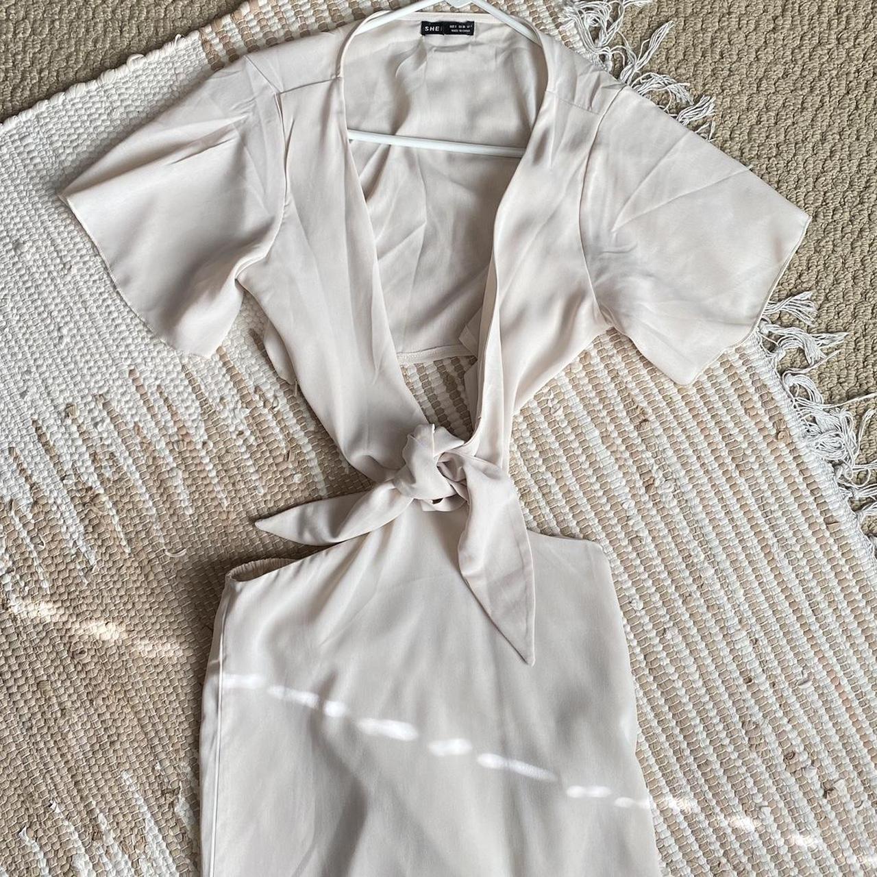 Shein cream colored tie front summer dress Size:... - Depop