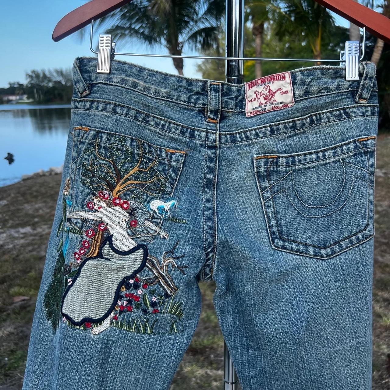 true religion embroidered jeans. goddess on the left... - Depop