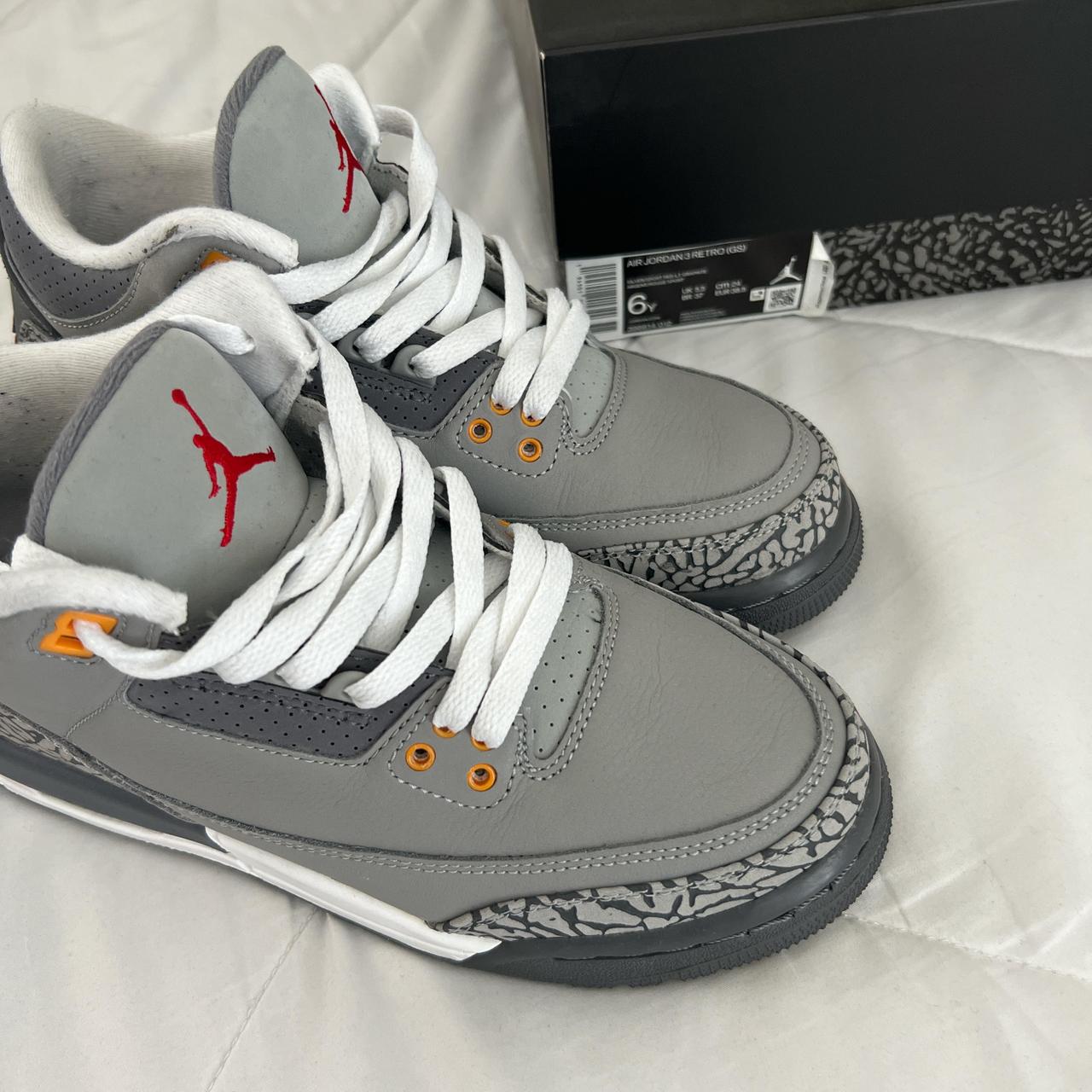 cool grey jordan 3s, youth size 6, box included,... - Depop