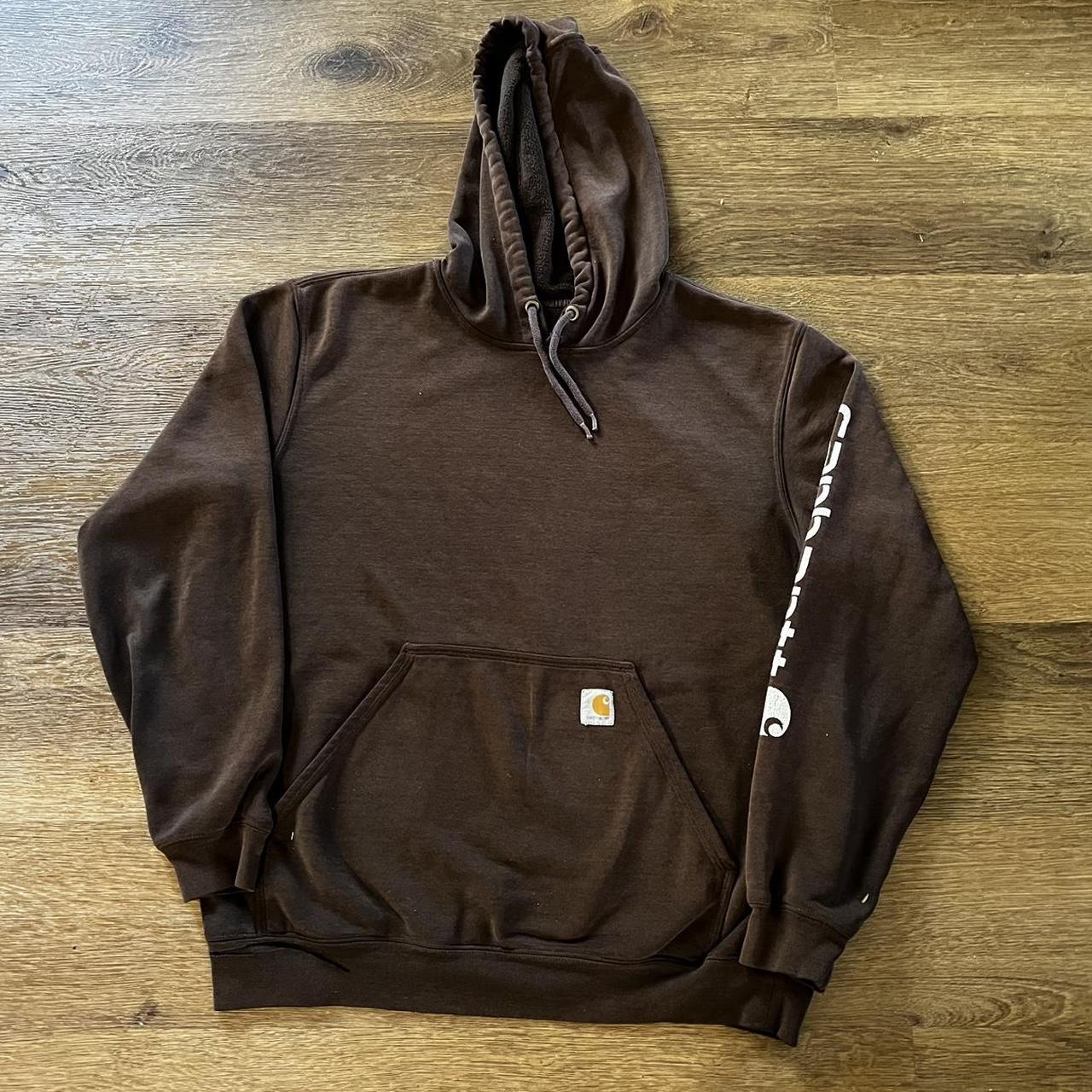 Brown Carhartt zip up hoodie. Size L, 25x29 Items... - Depop