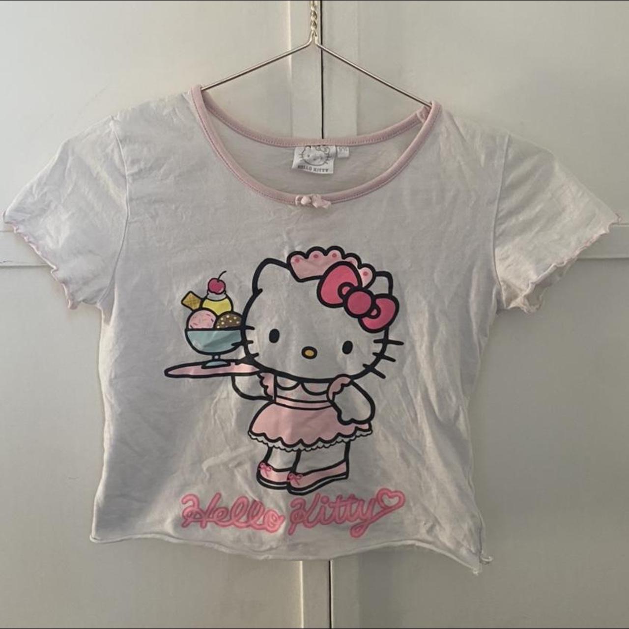 Hello Kitty Women's White and Pink Crop-top | Depop
