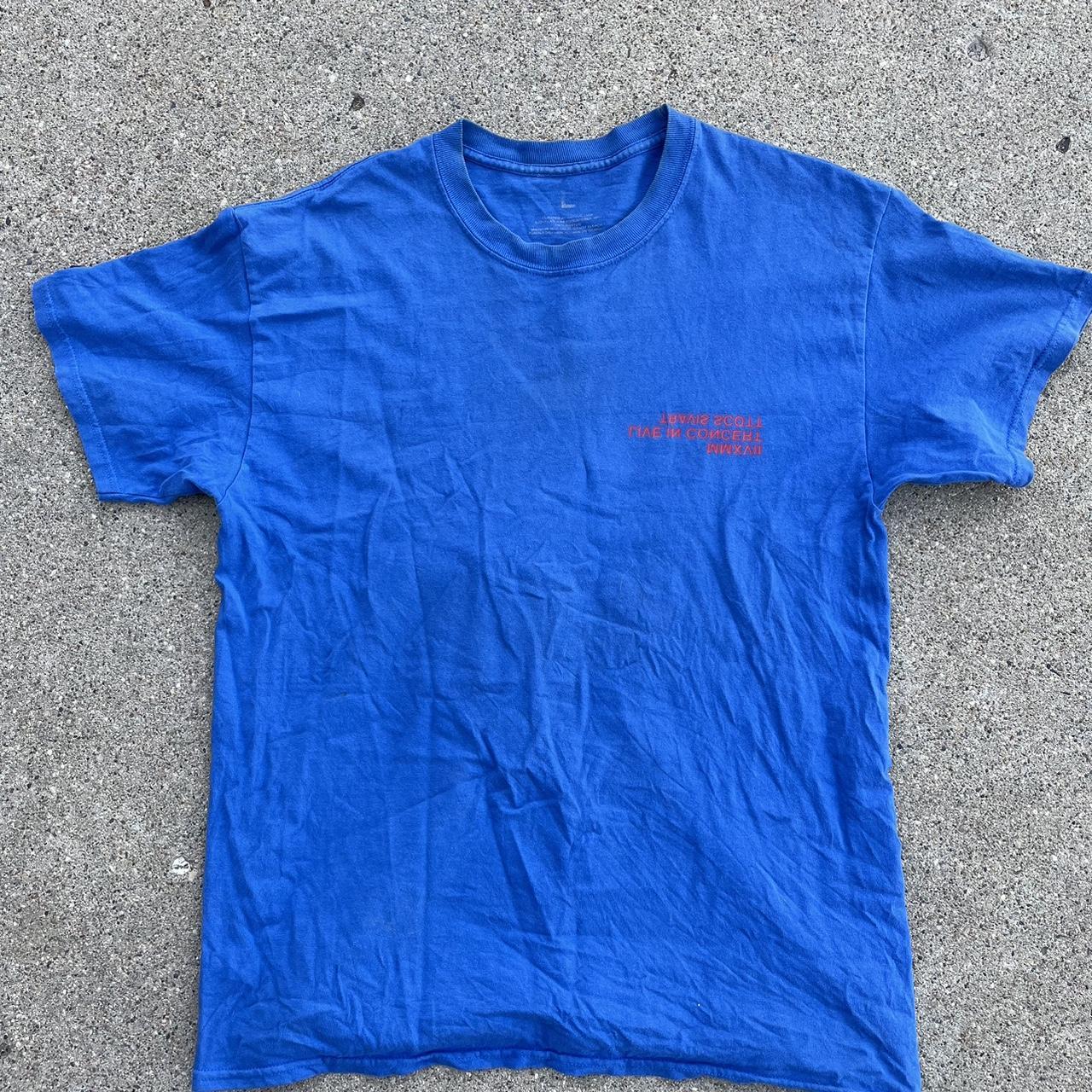 Travis Scott Men's Blue and Red T-shirt | Depop