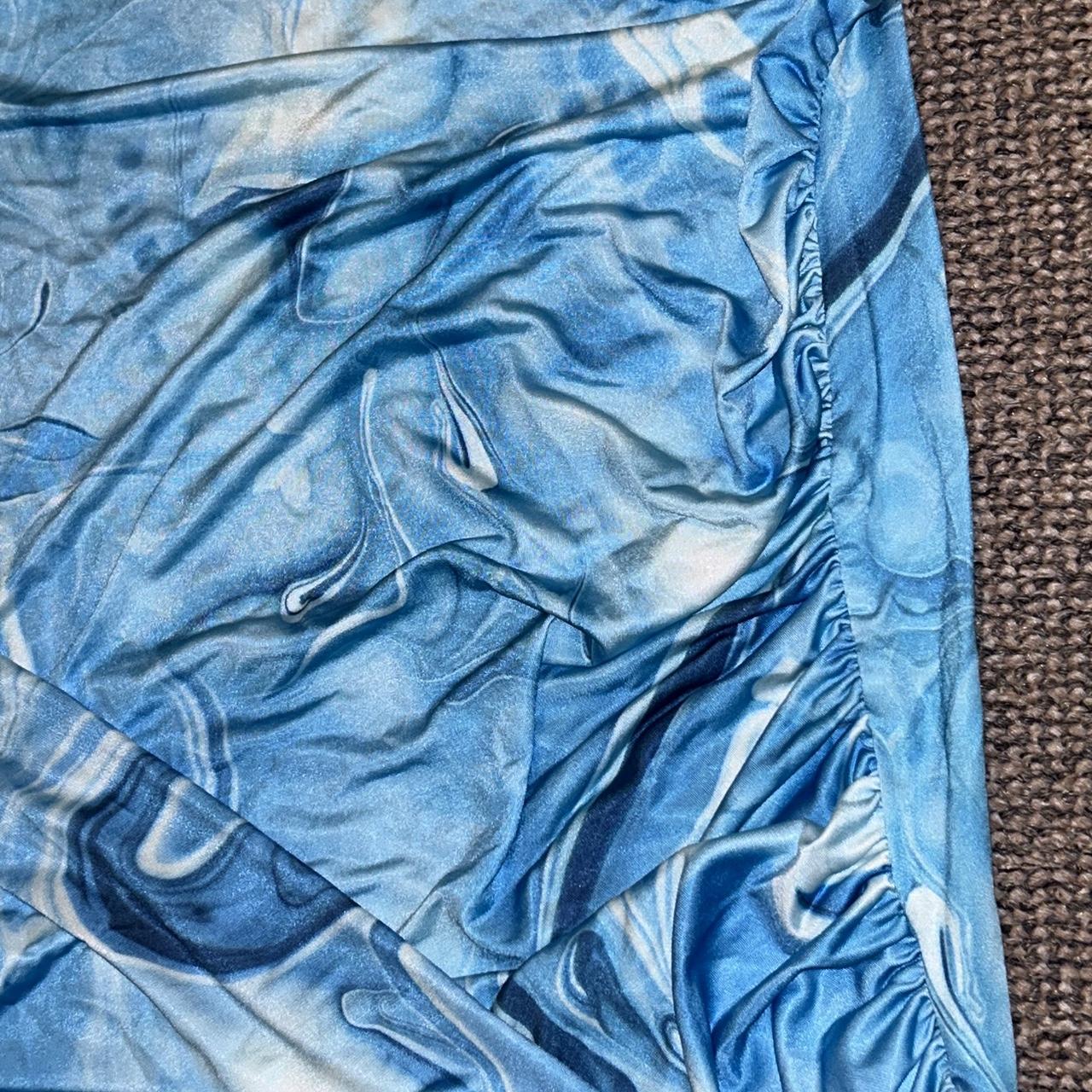 blue marble pattern halter neck mini dress - Depop