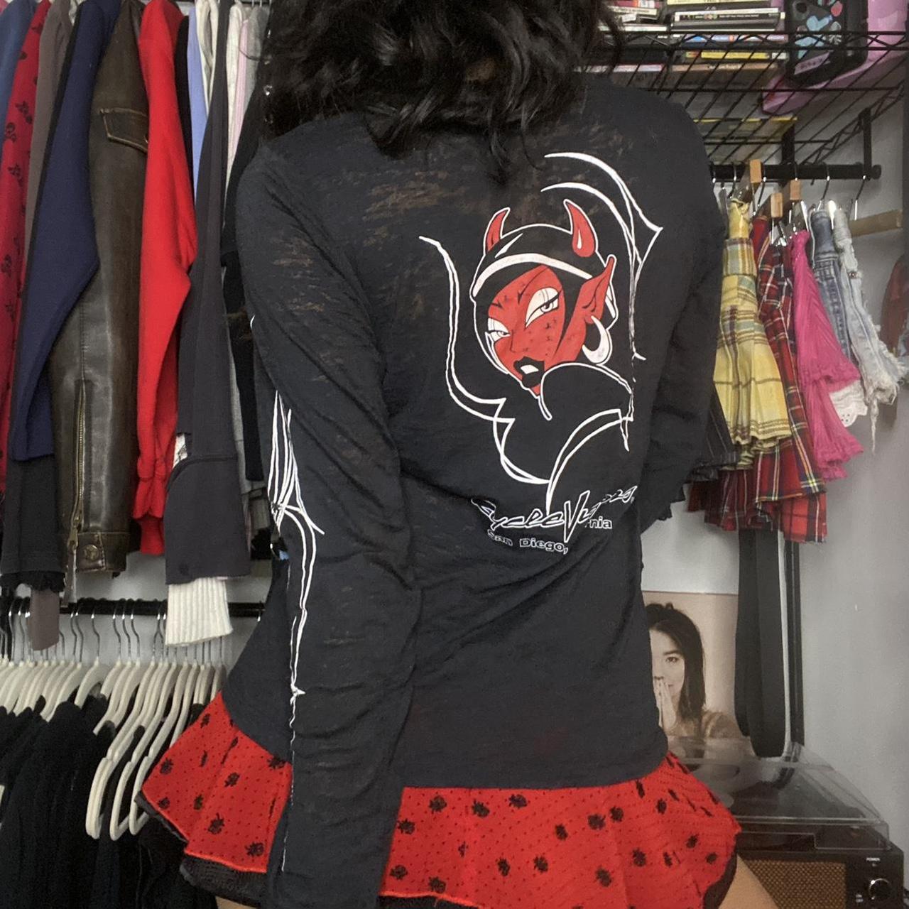 cyber grunge y2k devil girl tribal long sleeve shirt... - Depop