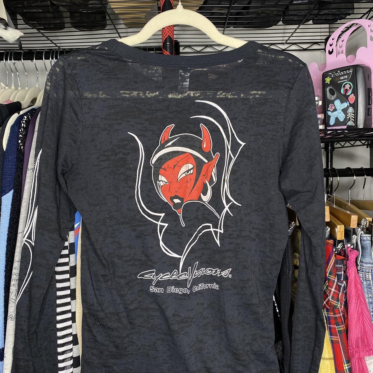 cyber grunge y2k devil girl tribal long sleeve shirt... - Depop