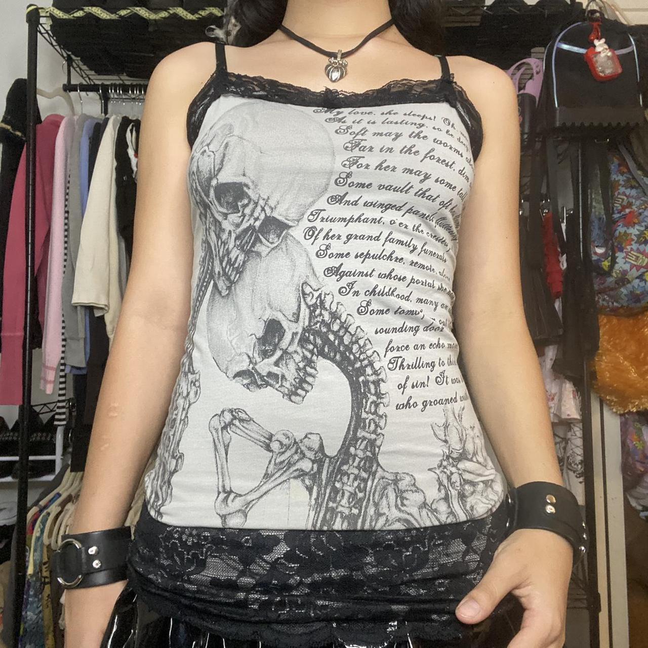 y2k romantic cyber grunge goth skull poem lace top... - Depop