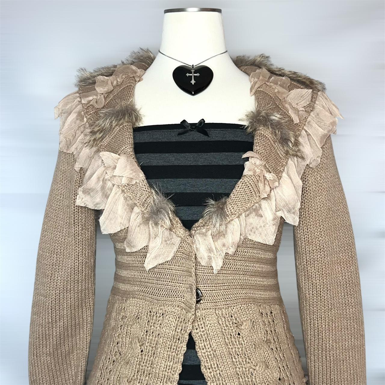 y2k whimsygoth faux fur knit cardigan ♥︎ 2000s... | Depop