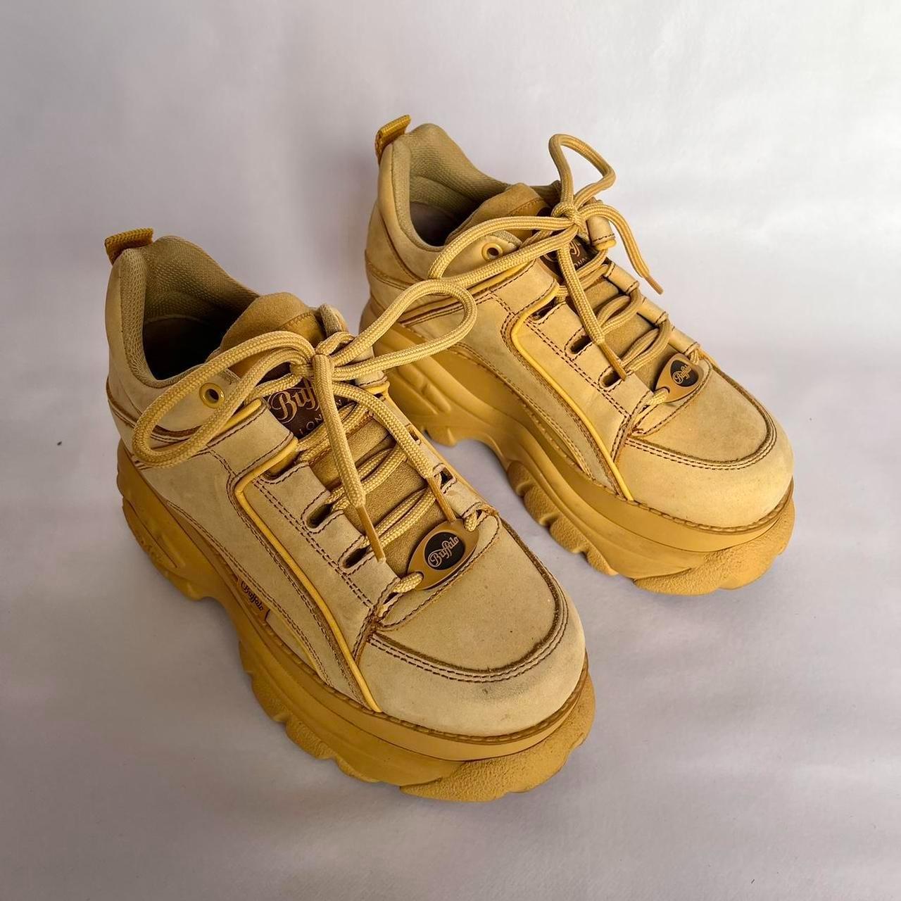 Mustard yellow Buffalo London platform sneakers -... - Depop