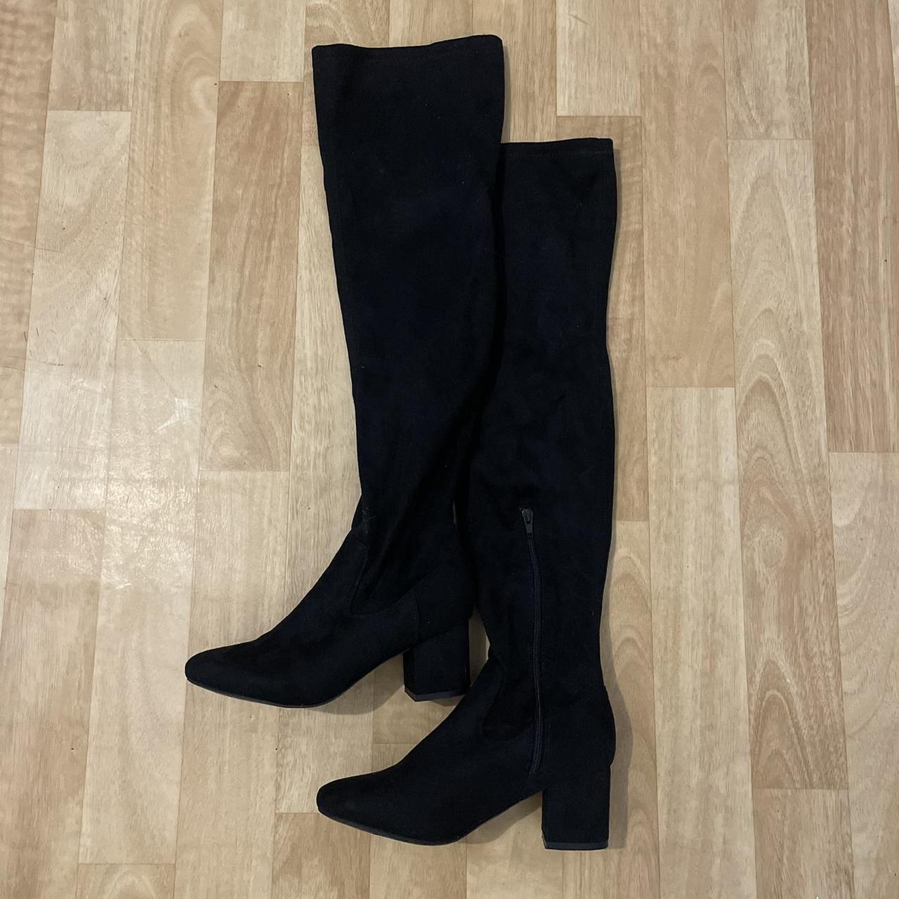 OBSESSED black velvet look thigh high boots ♡ great... - Depop