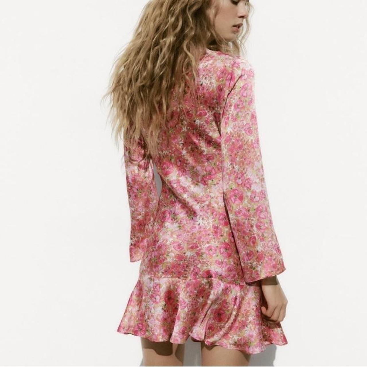 Zara Floral Print Ruffled Hem Mini Dress Size... - Depop