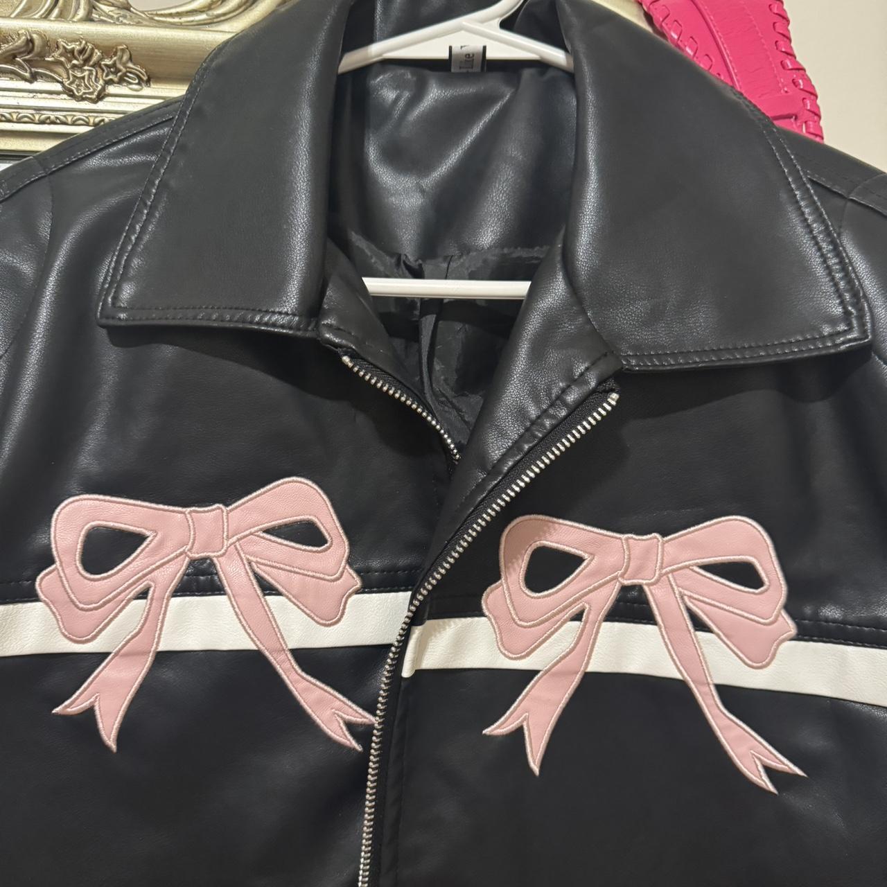 Faux leather jacket. Ribbon 🎀 cute NEW - Depop
