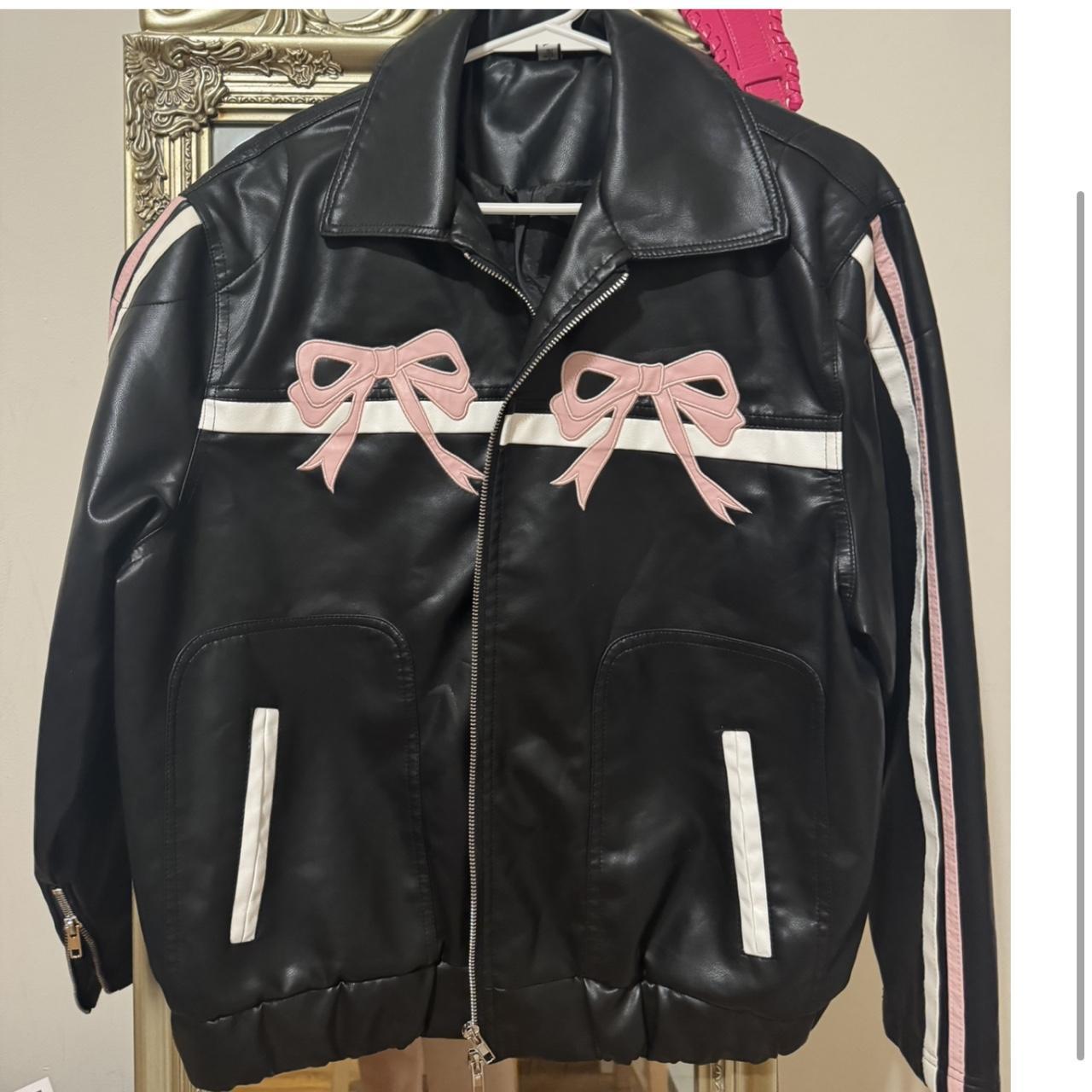 Faux leather jacket. Ribbon 🎀 cute NEW - Depop