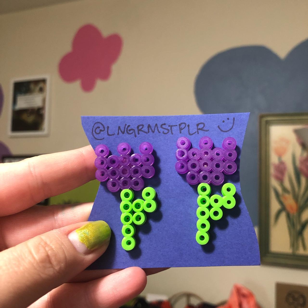 Purple tulip perler bead earrings 🌷 approx 2”... - Depop