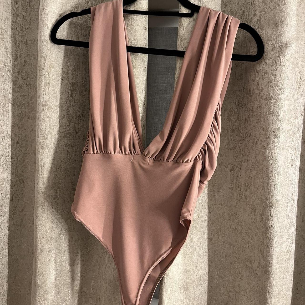 Nasty Gal Deep V Plunge Neck Pink Bodysuit Bnwt Depop
