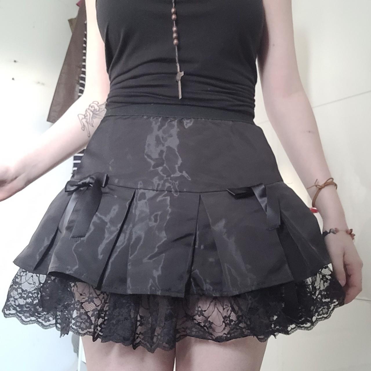 Goth frilly mini skirt Lace and bow details, high... - Depop