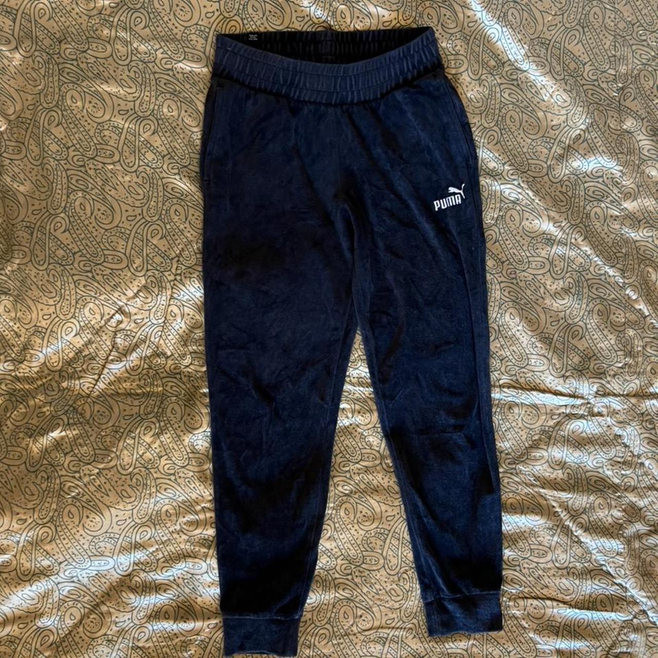 Puma black velvet jogging bottoms these have been... - Depop