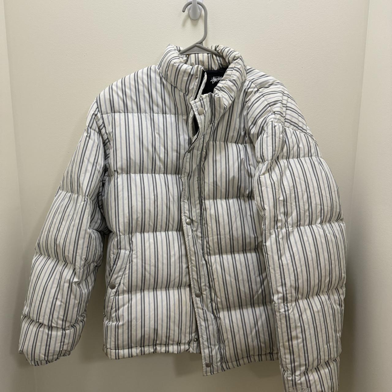 Stussy white striped puffer jacket Super cool... - Depop