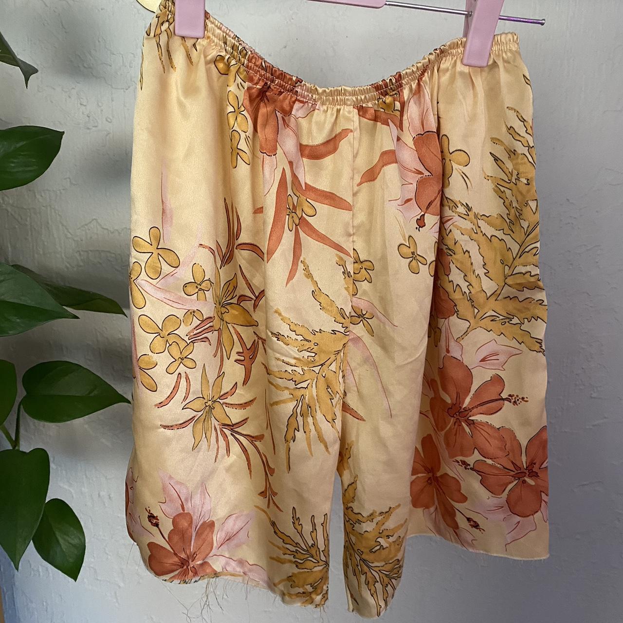 vintage peach sleeper shorts silk material raw... - Depop