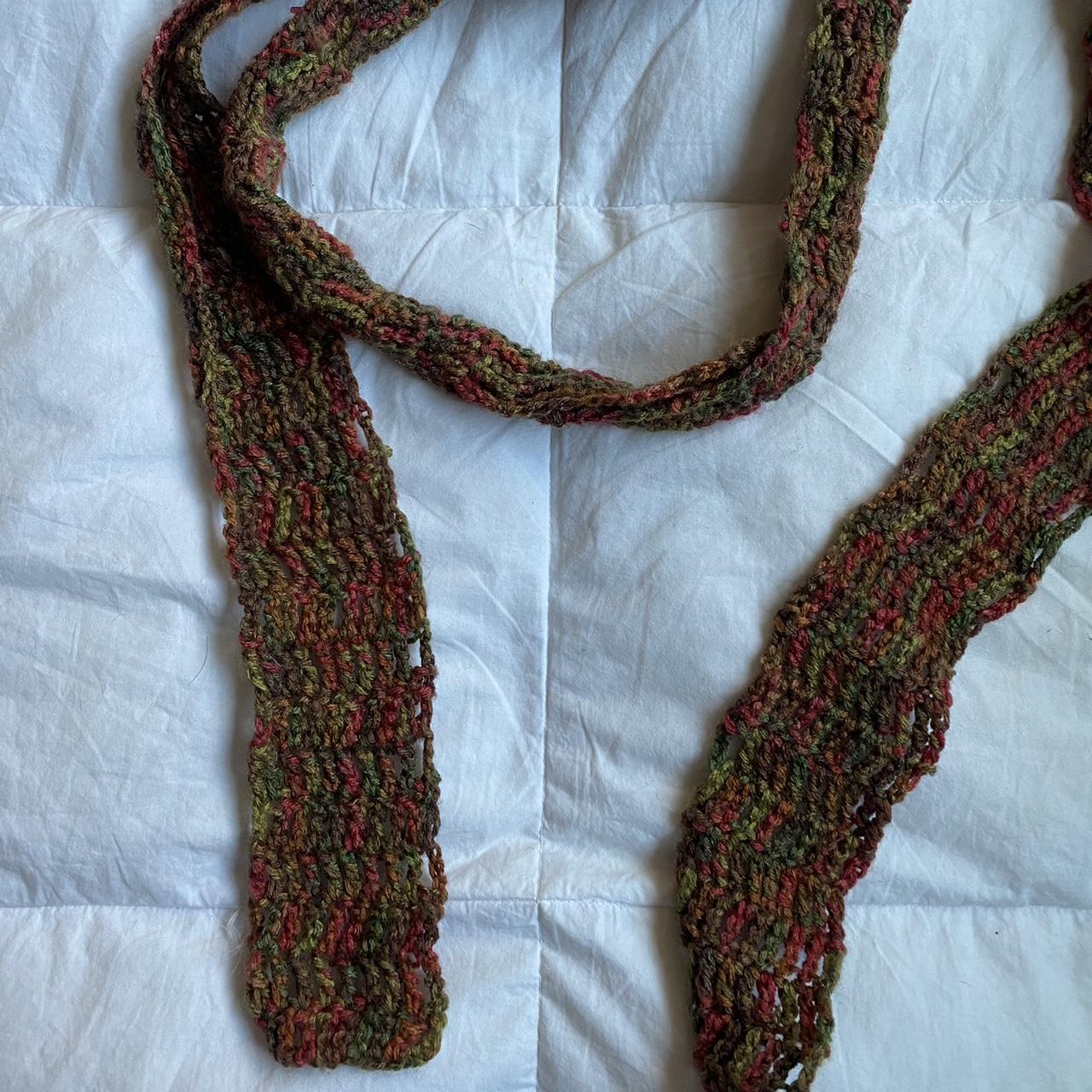 y2k multi colored knit thin scarf good condition:)... - Depop