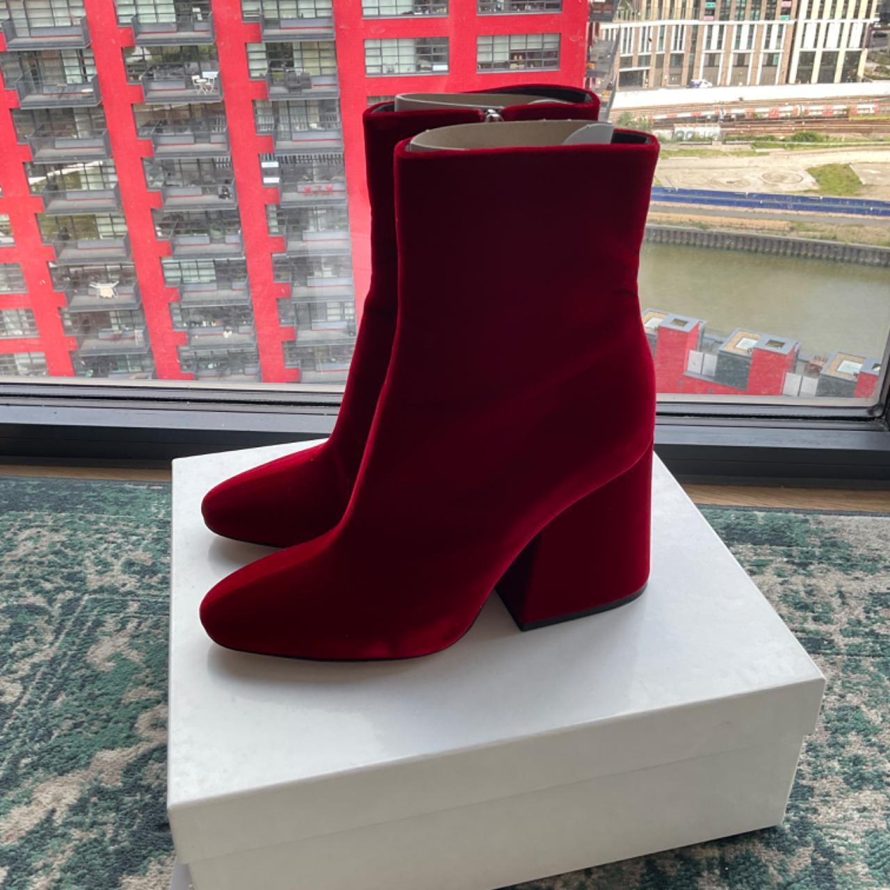 Maison margiela red velvet boots Chunky heel Eu38 - Depop