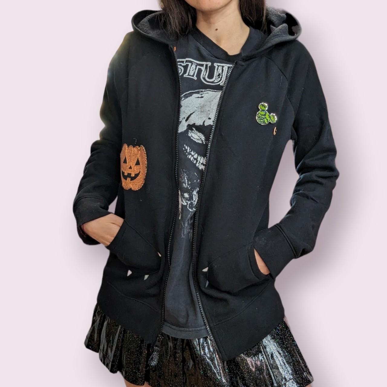 Black cat kitty ear zip up hoodie, kids size marked... - Depop