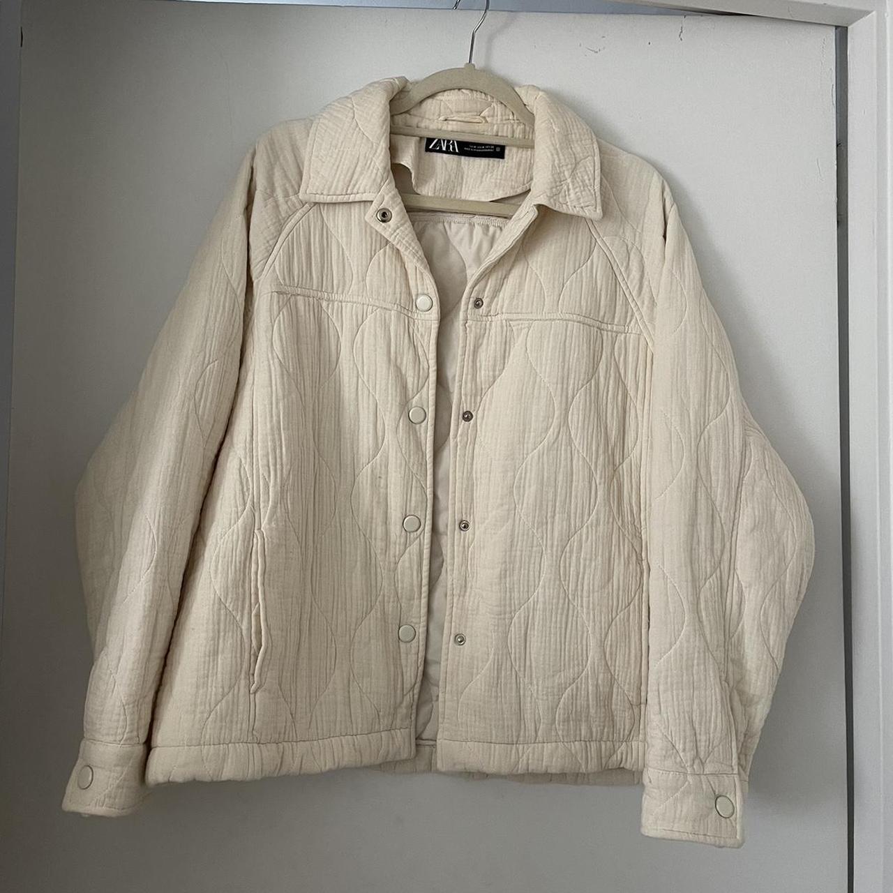 Zara quilted cotton gauze cream jacket. Oversized... - Depop