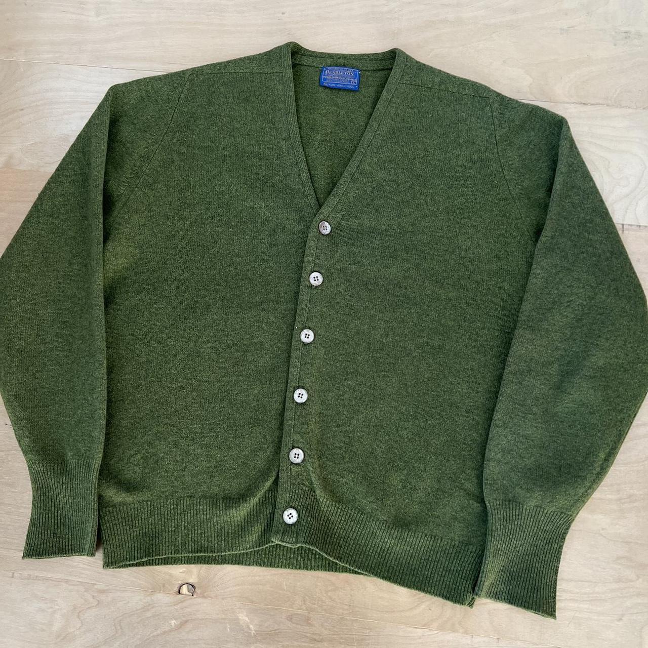 Vintage Pendleton Wool Cardigan Large Green 80s Made... - Depop