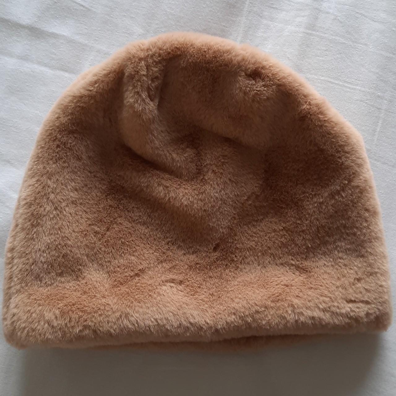 French Connection faux fur hat in dark camel with... - Depop