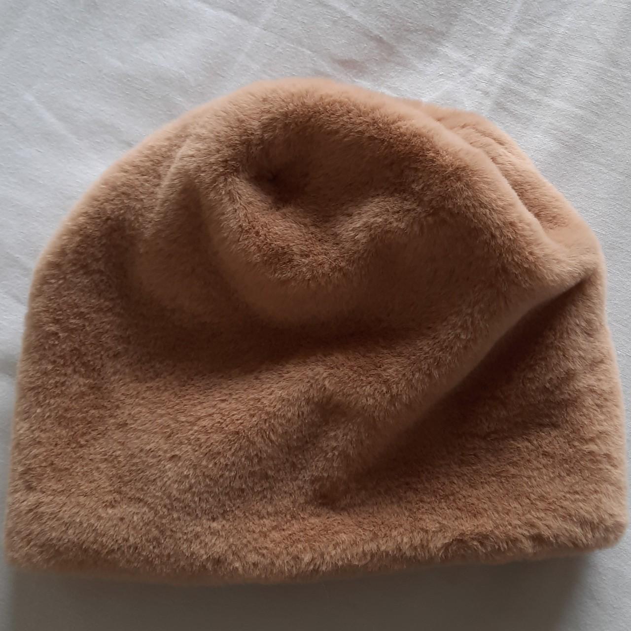 French Connection faux fur hat in dark camel with... - Depop