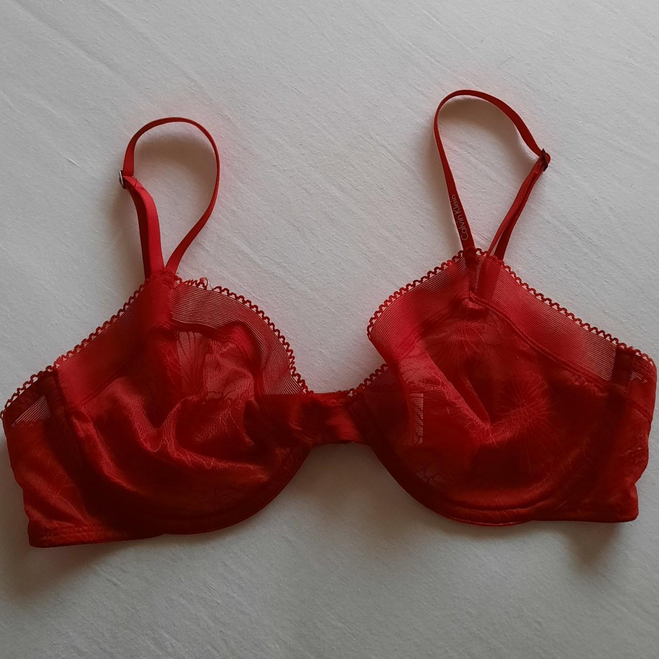 Calvin Klein wired bra in red with floral pattern.... - Depop