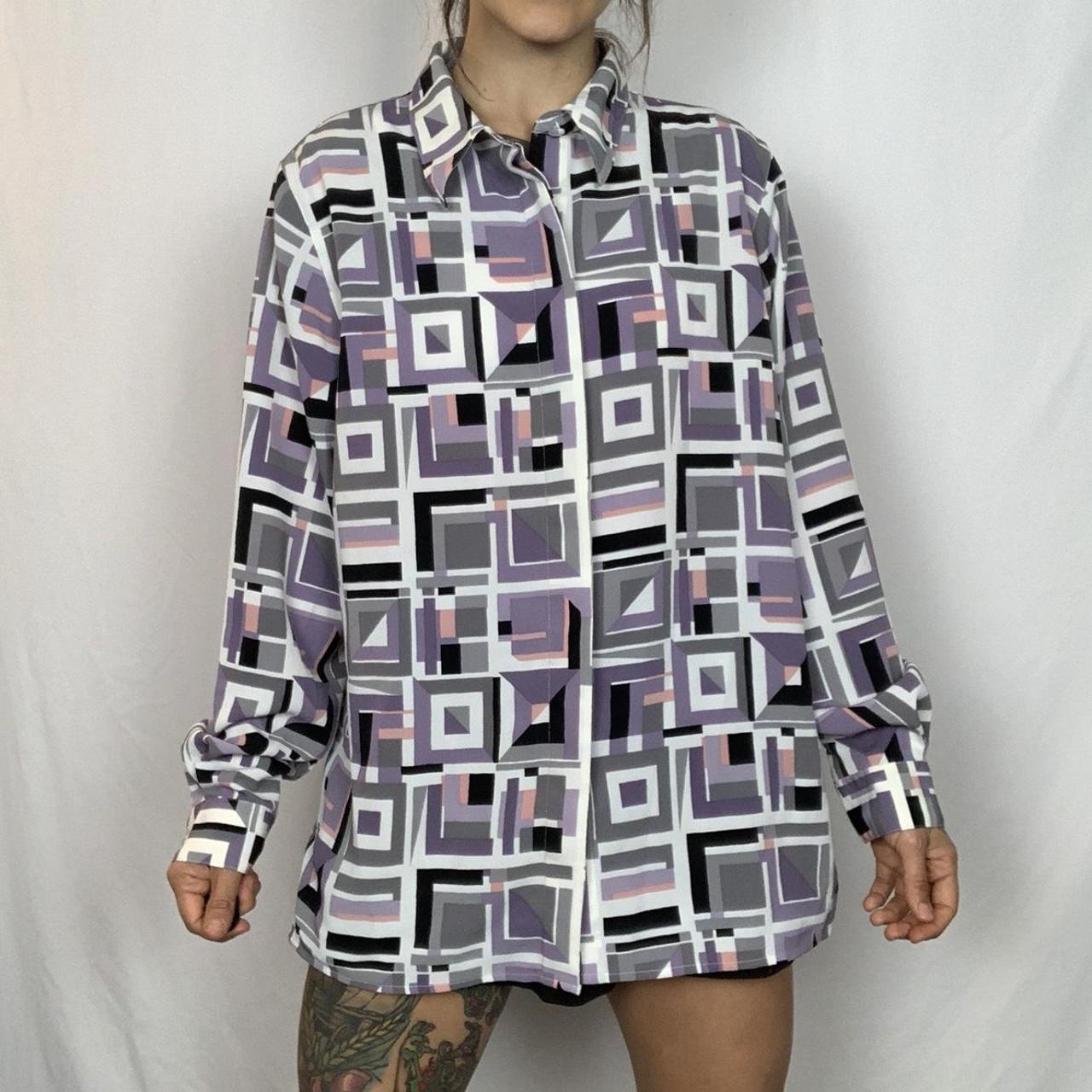 Stunning vintage 80s funky button up geometric... - Depop